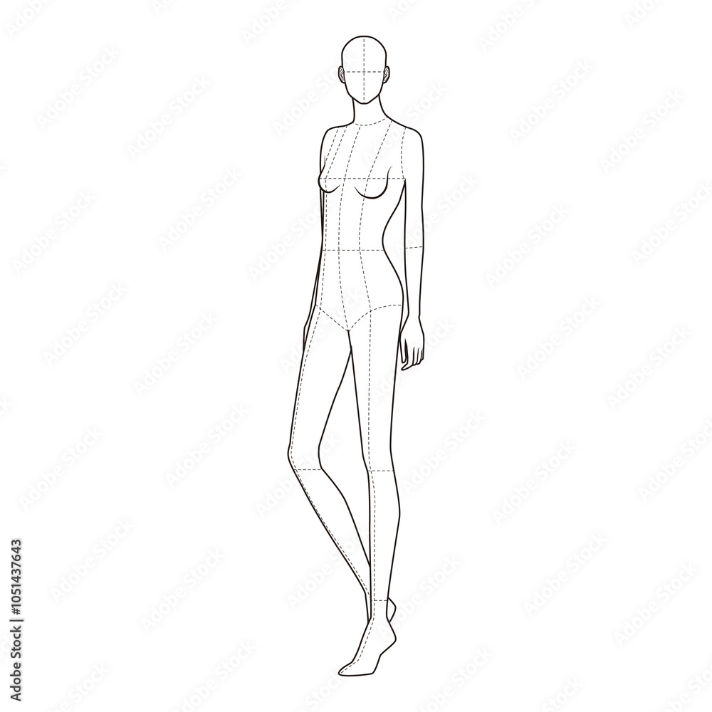 Minimalist side view line drawing of a female figure with one leg ...