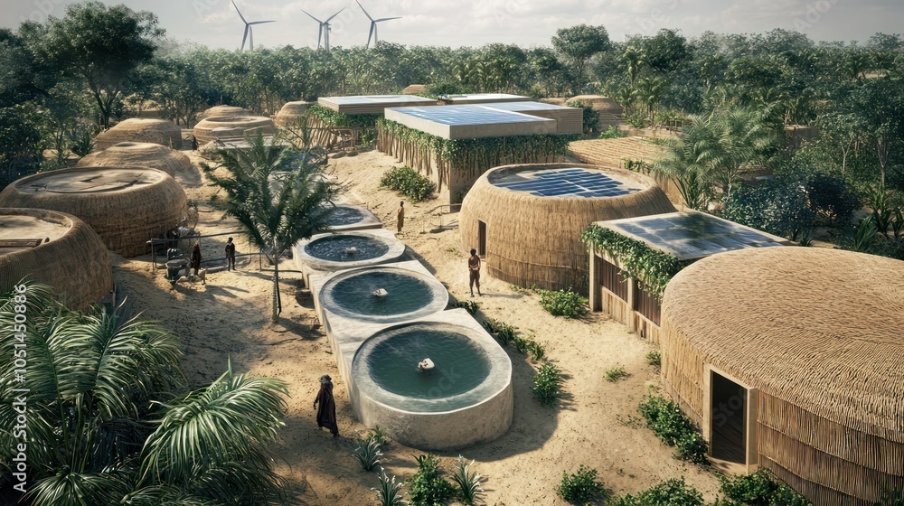 A renewable water system in an off-grid village, featuring wind-powered ...