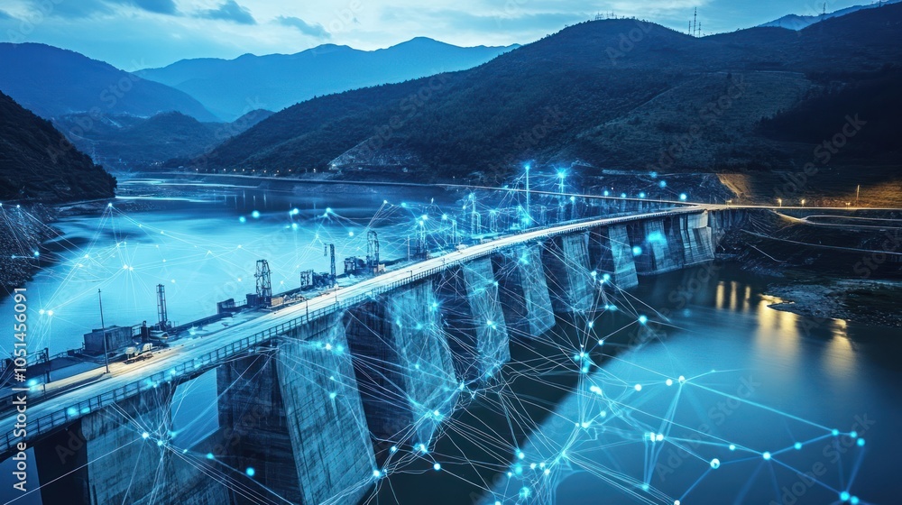 A digital water management hub controlling a dam and reservoir system ...