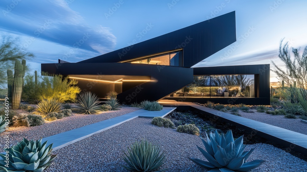 A futuristic home with sharp, angular lines, a cantilevered second ...