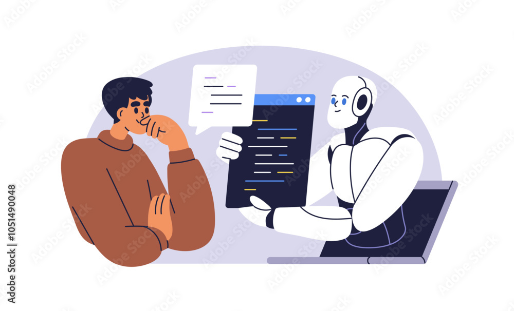 AI technology, virtual assistant helping. Automated support and problem ...