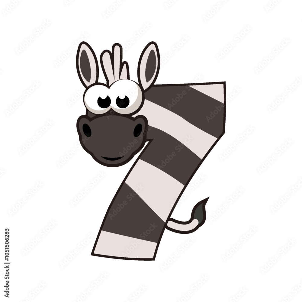 Cartoon Zebra number 7, figure Seven. Cartoon of number with a animal ...