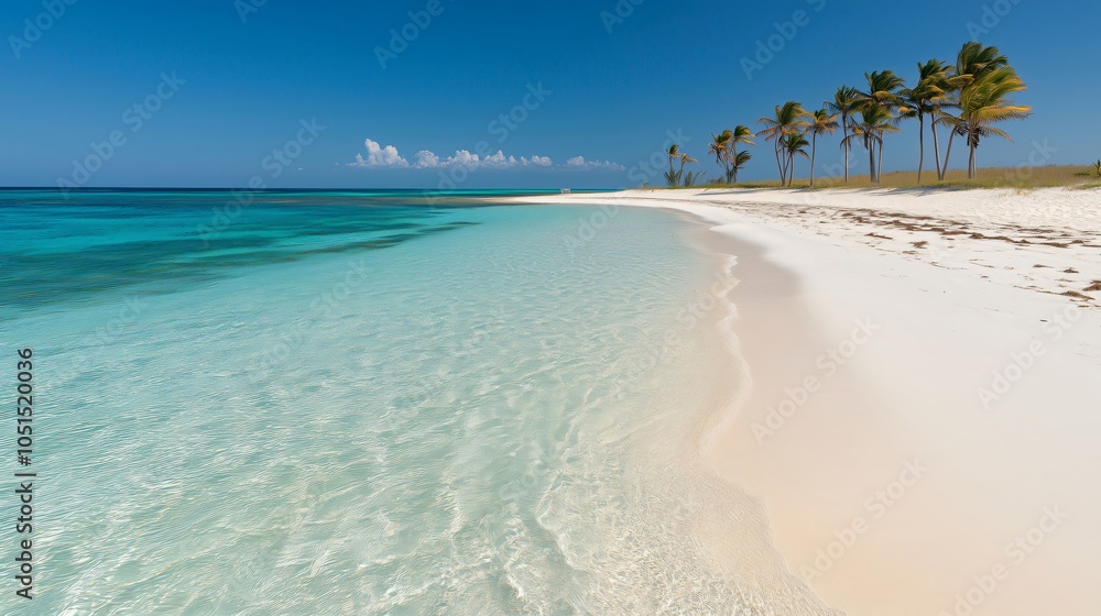 Shallow, crystal clear turquoise water gently laps the shore of a ...