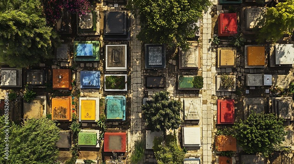 An expansive aerial perspective of a cemetery in Dili, displaying a ...