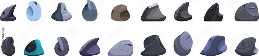 Vertical computer mouse icons set. Ergonomic vertical mice collection ...