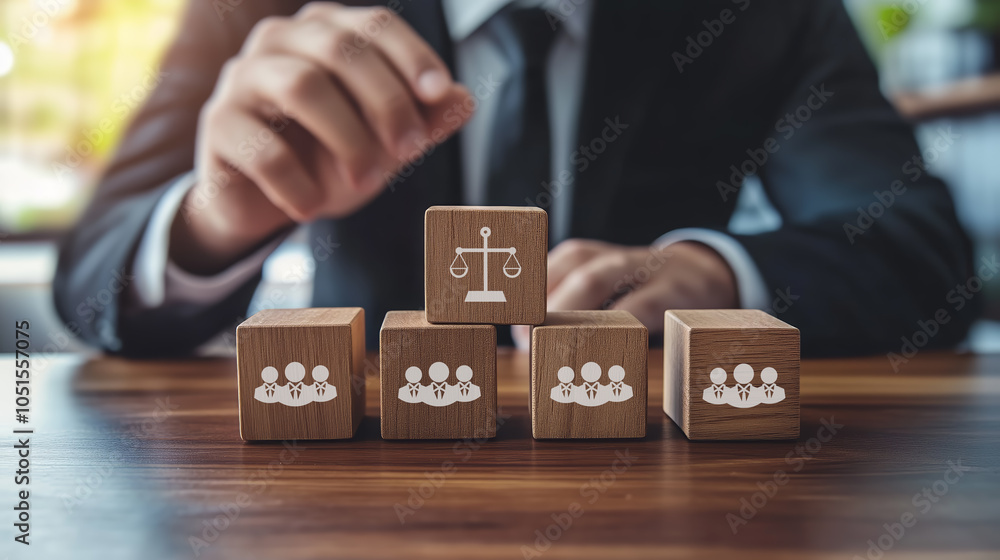 Labor laws, a conceptual image of wooden blocks stacked to represent ...