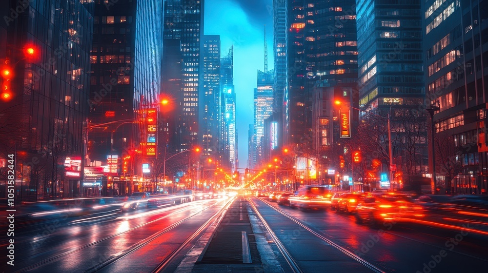 Nighttime HDRI city scene, highlighting illuminated streets and vibrant ...