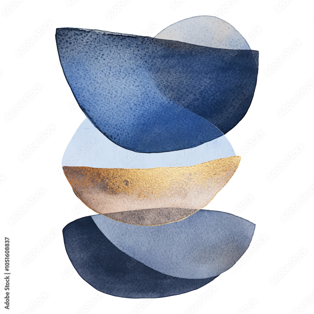 Watercolor, soft pastel minimal shapes, navy blue and taupe square ...
