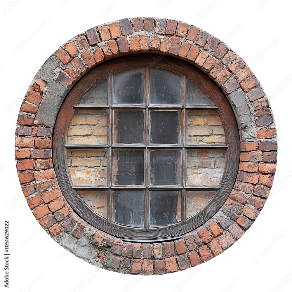 Vintage Round Brick Window with White Background for Architectural ...