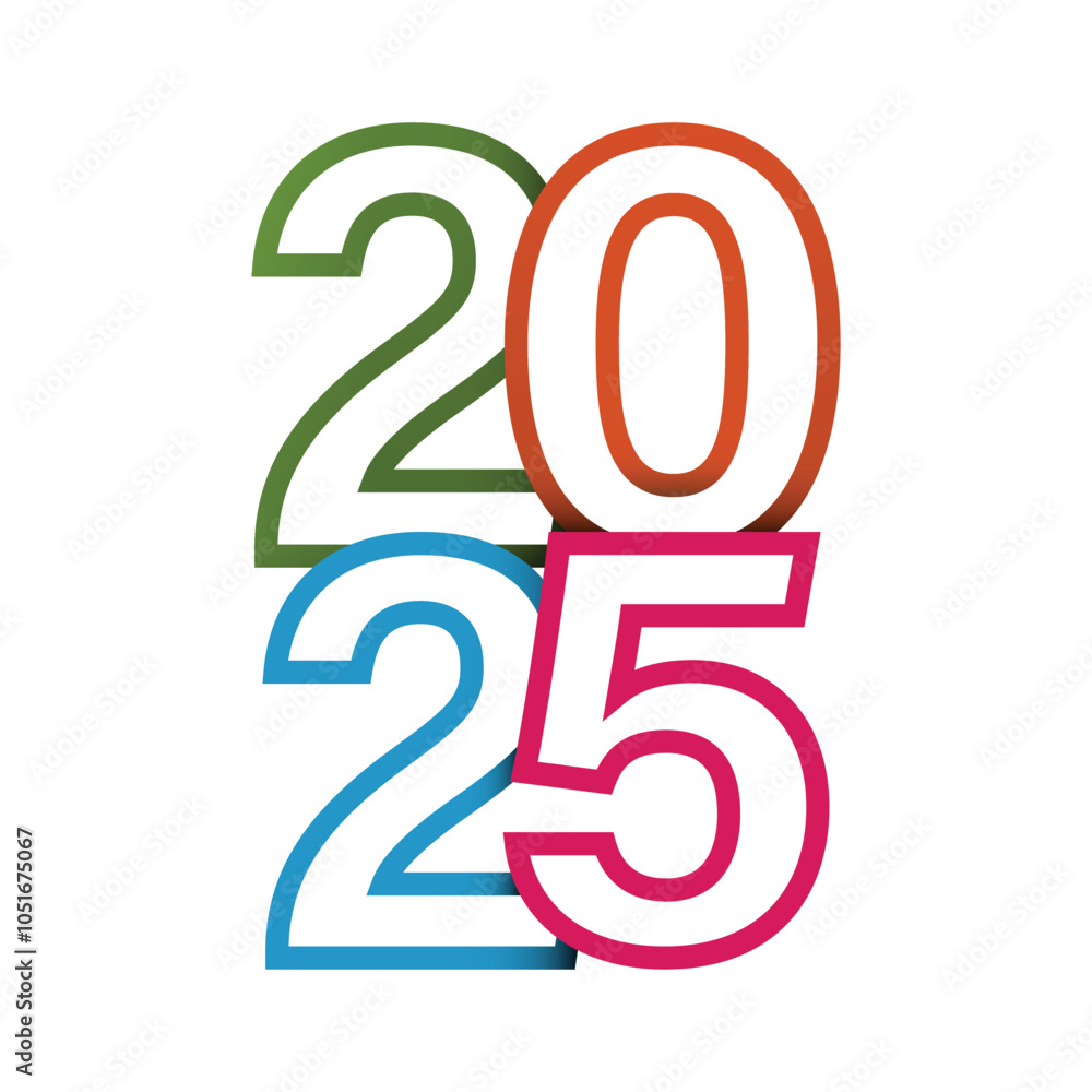 colorful 2025 text for new year. 2025 number overlapping line design ...