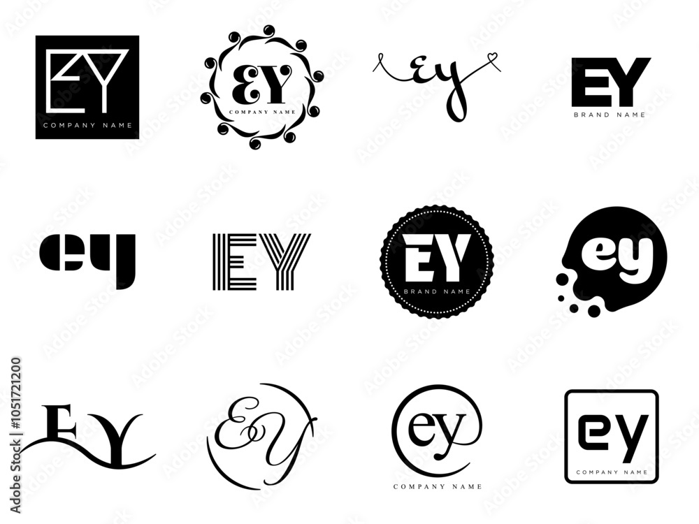 EY logo company template. Letter e and y logotype. Set different ...