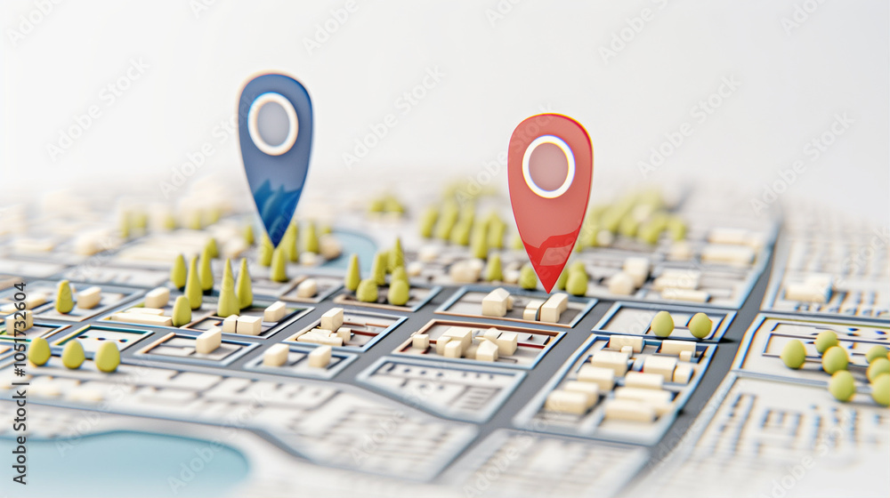 Map with location markers showing different locations and navigation ...