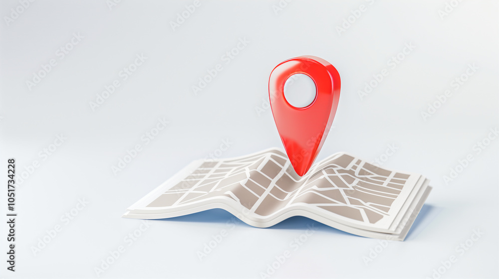 Map with red location pin on a detailed road map highlighting navigation and travel planning ...