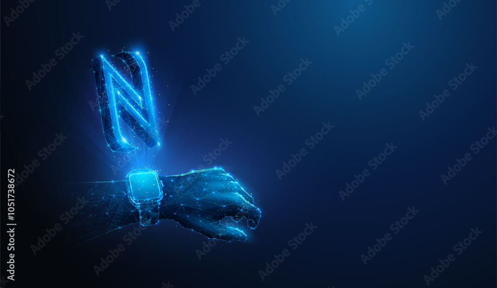 Abstract illustration of low poly NFC technology symbol over smart ...