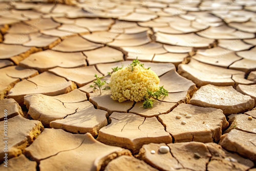 Beige slime slowly oozes and spreads across a cracked, dry earth ...