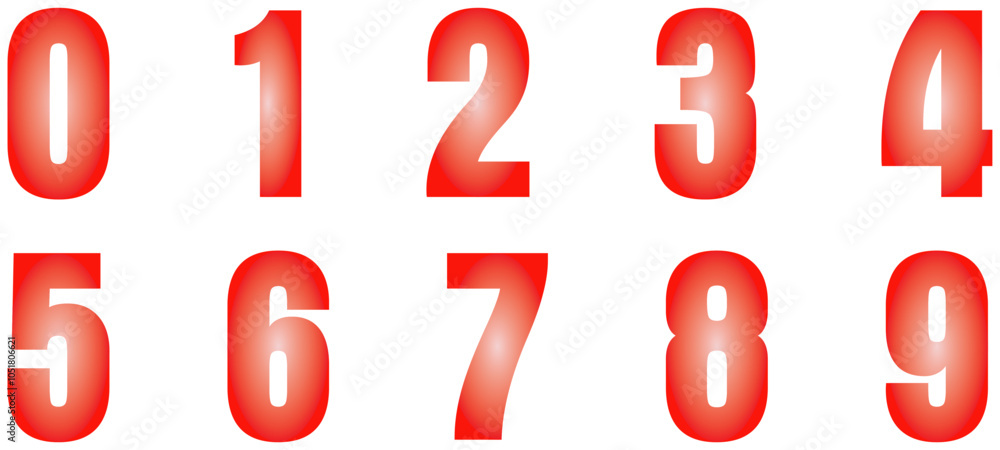 3d Red numbers. Realistic light blue plastic digits render, inflated ...