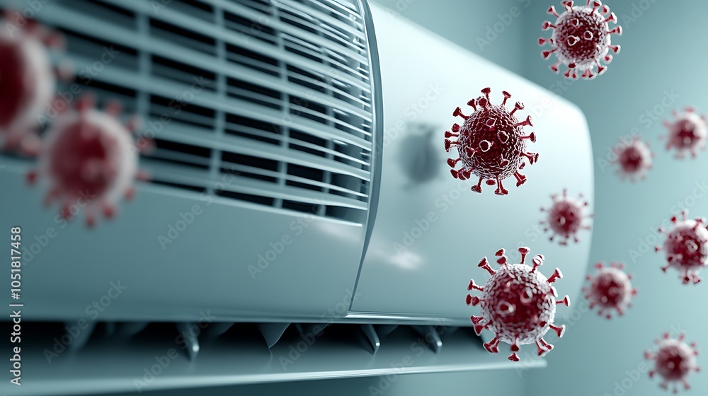 Image of an air conditioner emitting cloud-like virus particles ...