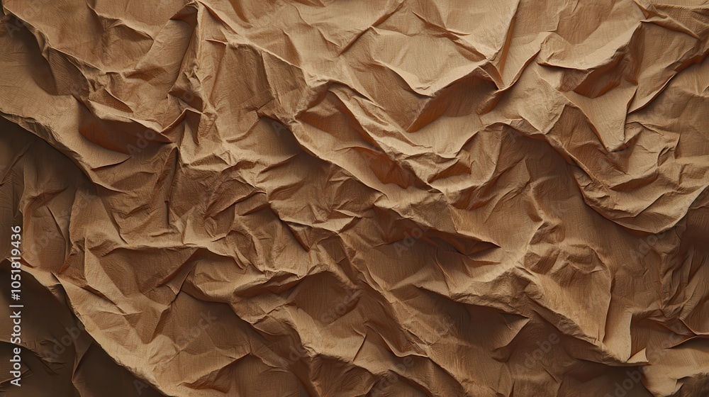 Close-up of crinkled brown paper, showcasing creases and a distressed ...