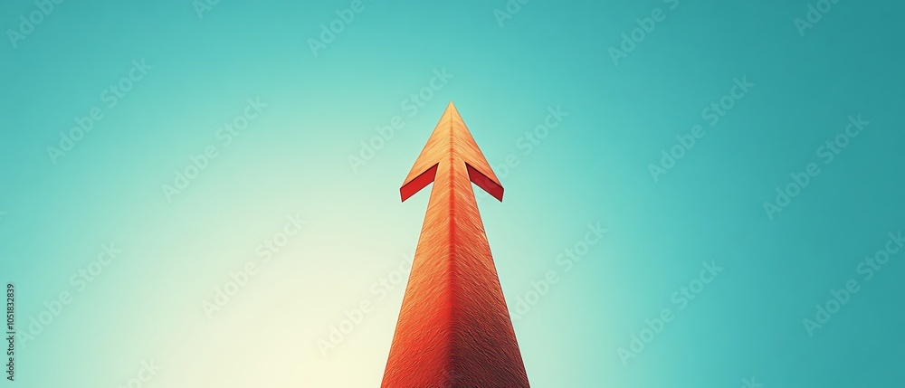 Artistic depiction of a vibrant glossy red arrow pointing upward, set ...