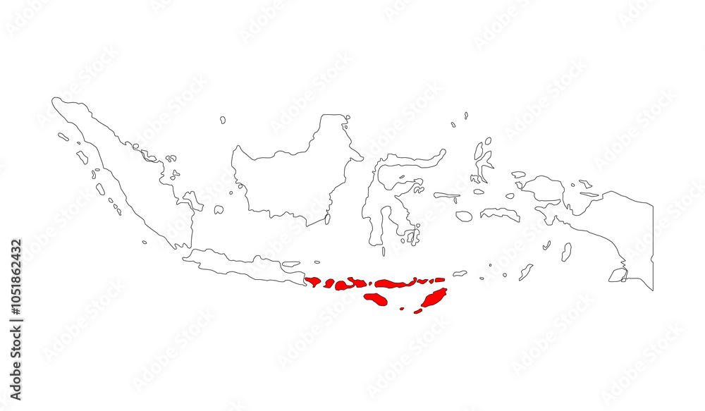 Indonesia detailed Lesser Sunda Islands map shape, Flat web graphic ...