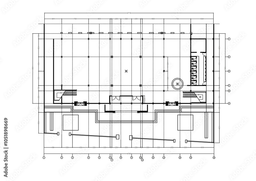 2D top-view floor plan of a mosque ground floor with detailed notations ...