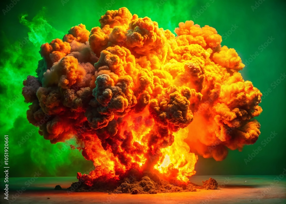 High-Definition Fire Explosion Animation with Smoke Effects on Green ...