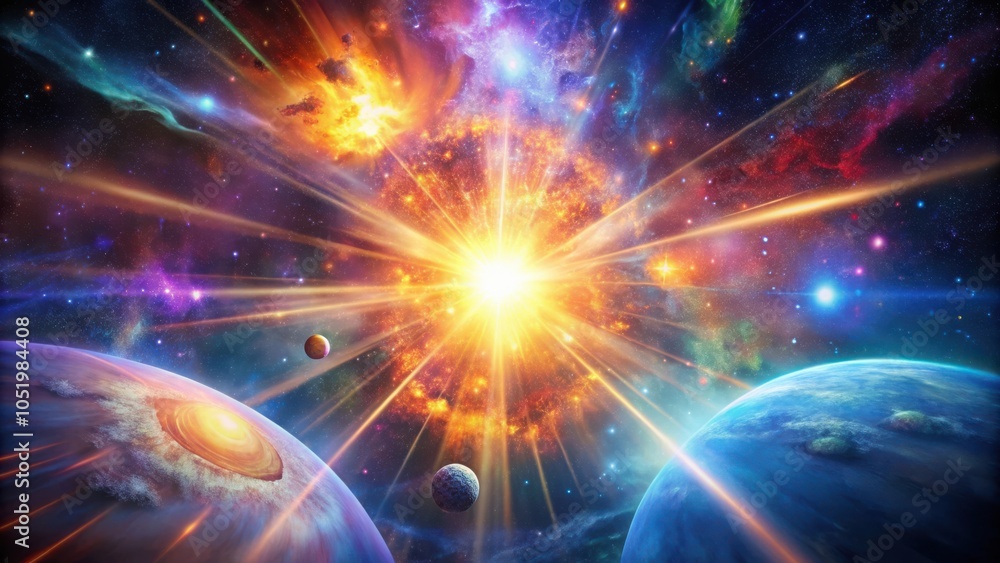 Luminous cosmic explosion illuminating parallel universe landscape with ...