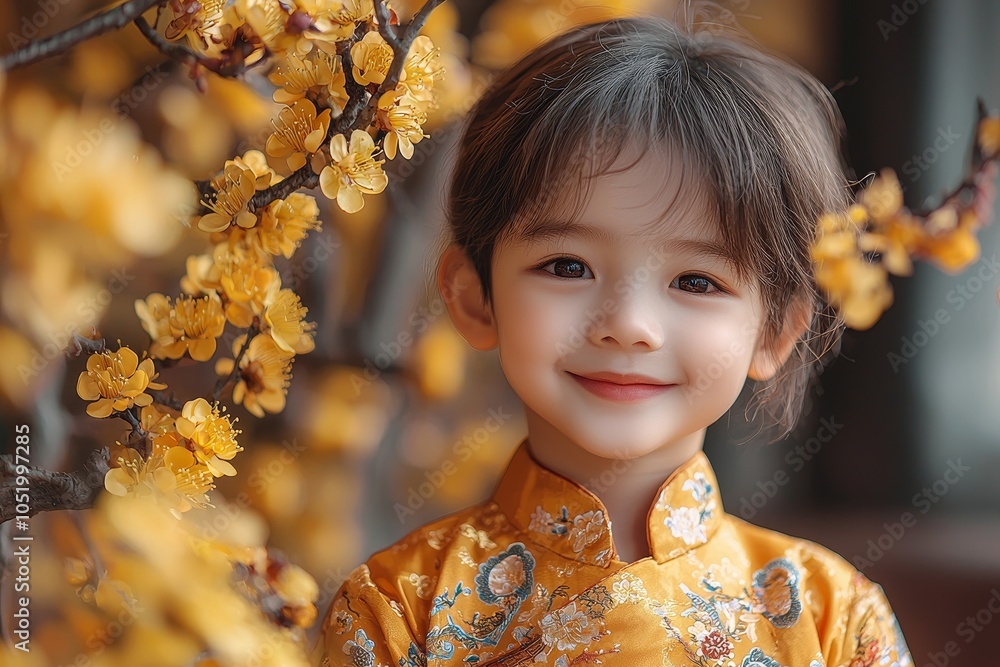Vietnamese children wearing traditional clothing (ao dai) in a garden ...