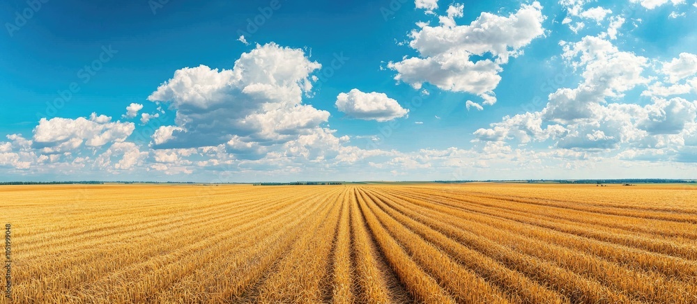 Big Yellow Field After Harvesting Mowed Wheat Fields Under Beautiful ...