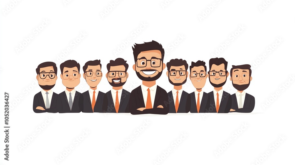 Diverse team of cartoon professionals in suits with varying hairstyles ...