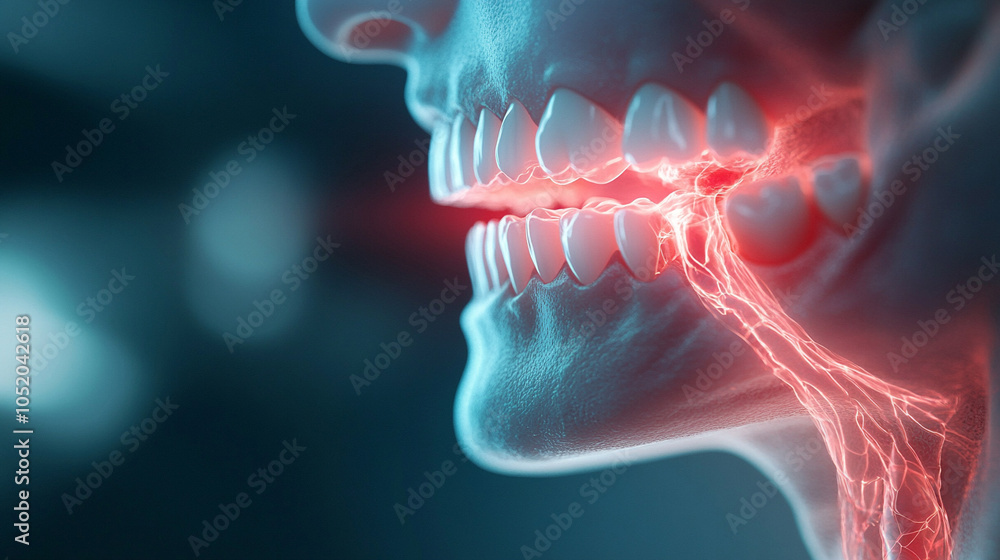 Extreme close-up of a clenched jaw, veins bulging with the intensity of ...