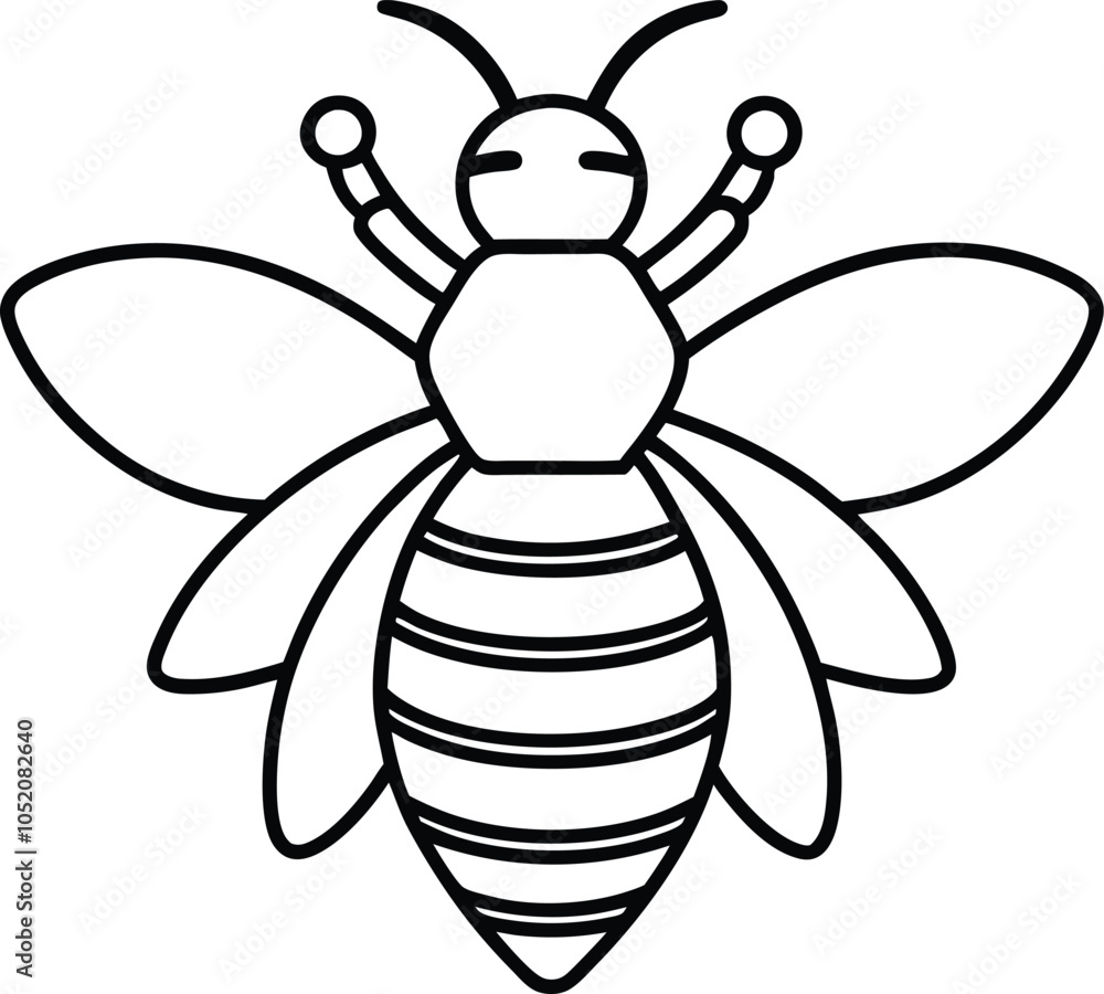 Bee outline vector art. Bee line art on white background. Cute kawaii cartoon character bee ...