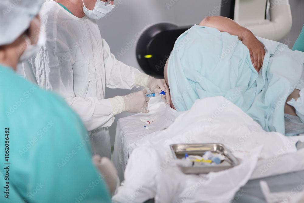 Epidural anesthesia. Injections of epidural anesthesia. Blockade of the ...