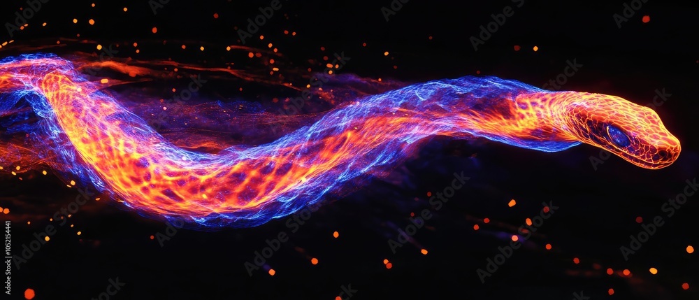 Ethereal Snake Made Entirely of Flowing Fire, Its Body Composed of ...