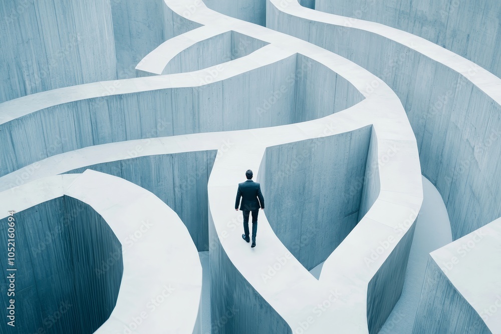 Entrepreneur journey navigating a complex maze symbolizing leadership ... Entrepreneur journey navigating a complex maze symbolizing leadership ...