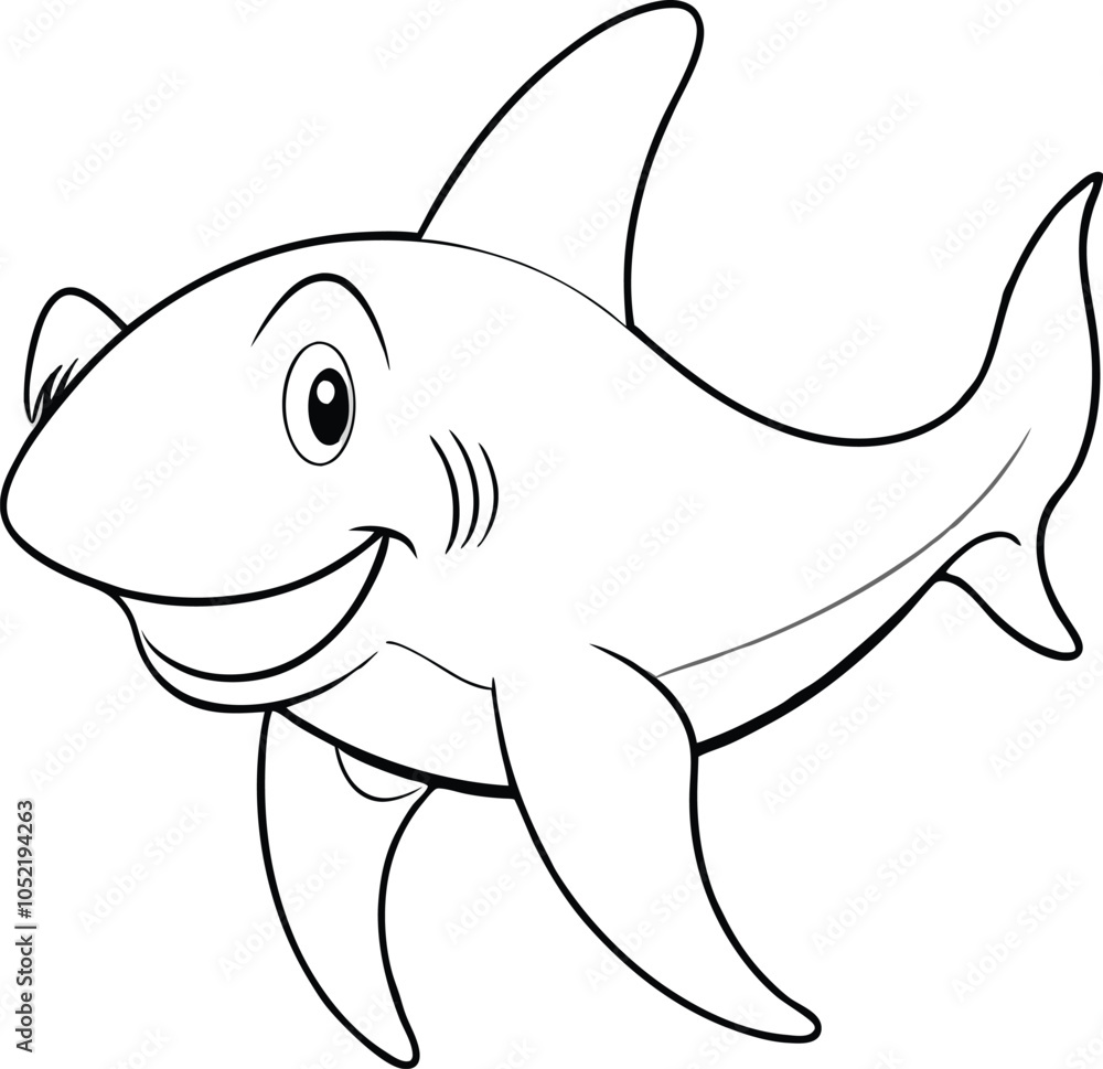 Cartoon Shark Line Art Coloring Page Stock Vector | Adobe Stock