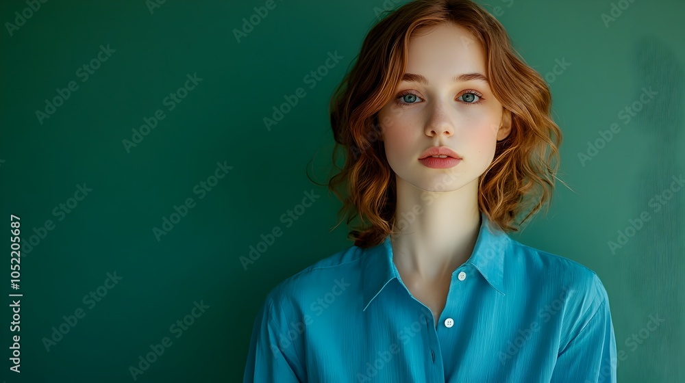Confident and poised young woman with natural beauty wearing a cobalt ...