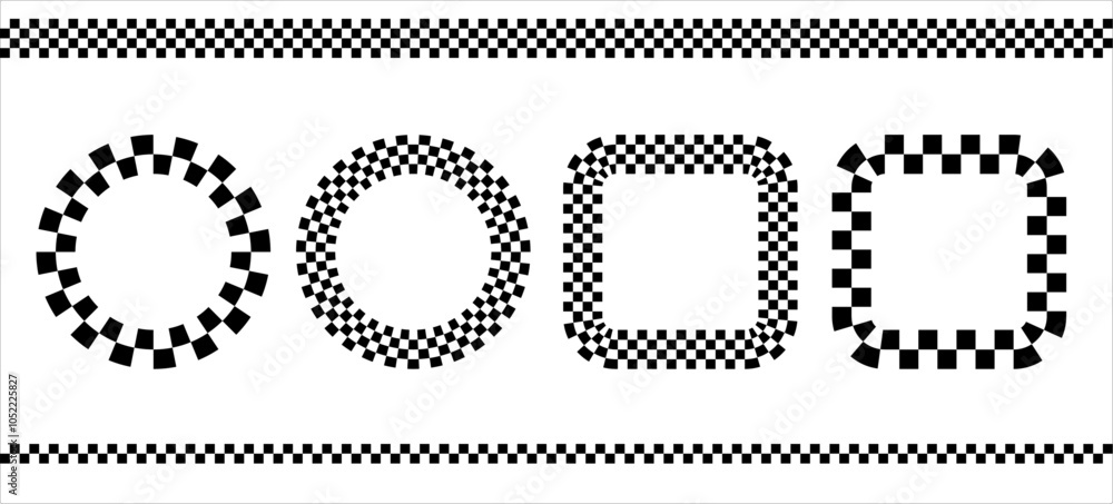 Round checker frames collection. Vector set of borders in the shape of ...