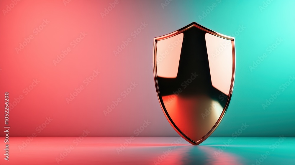 An elegant golden shield is highlighted with both warm and cool ...