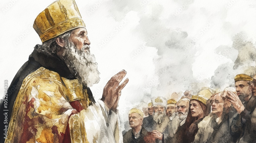 Feast of St. Josaphat, Elderly religious leader in golden ceremonial ...