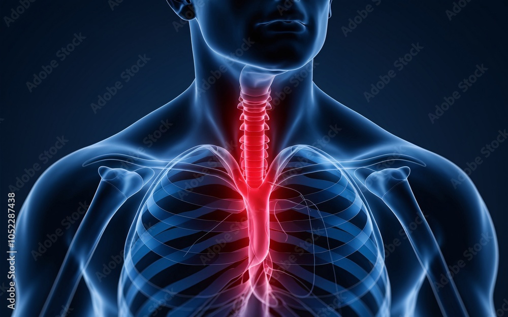 Respiratory System, 3D illustration of human anatomy highlighting the ...