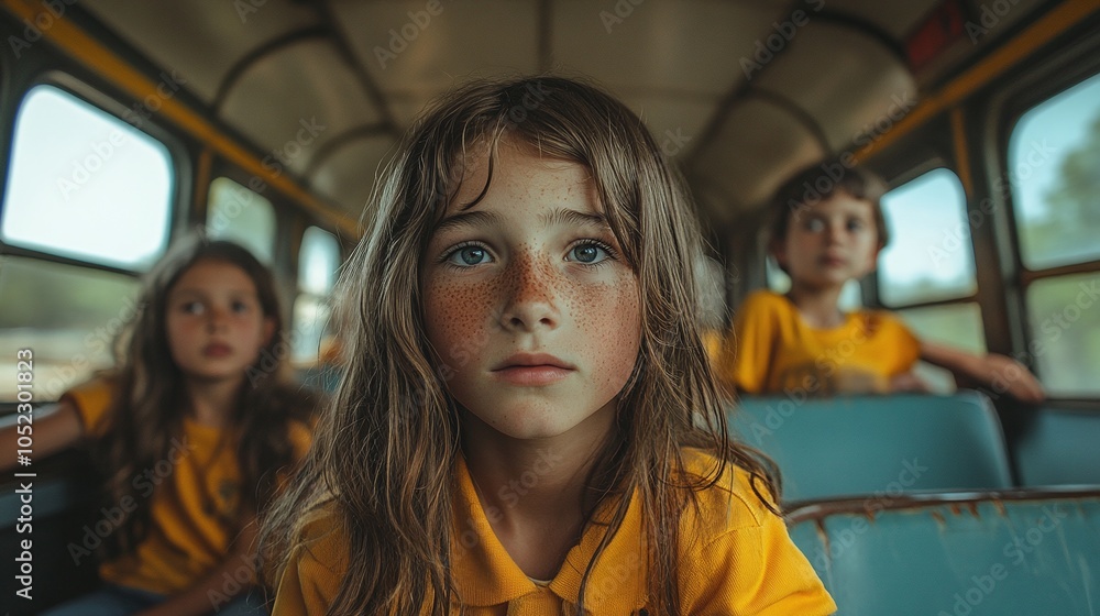 school bus interior with kids on board, showing the seats, school ...