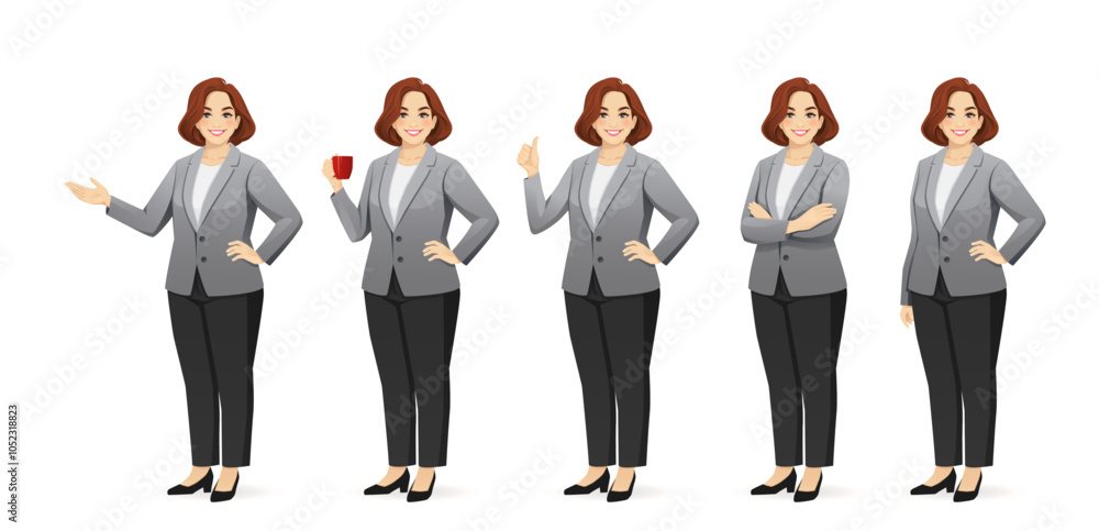 Elegant beautiful mature full-figured business woman in suit, standing ...