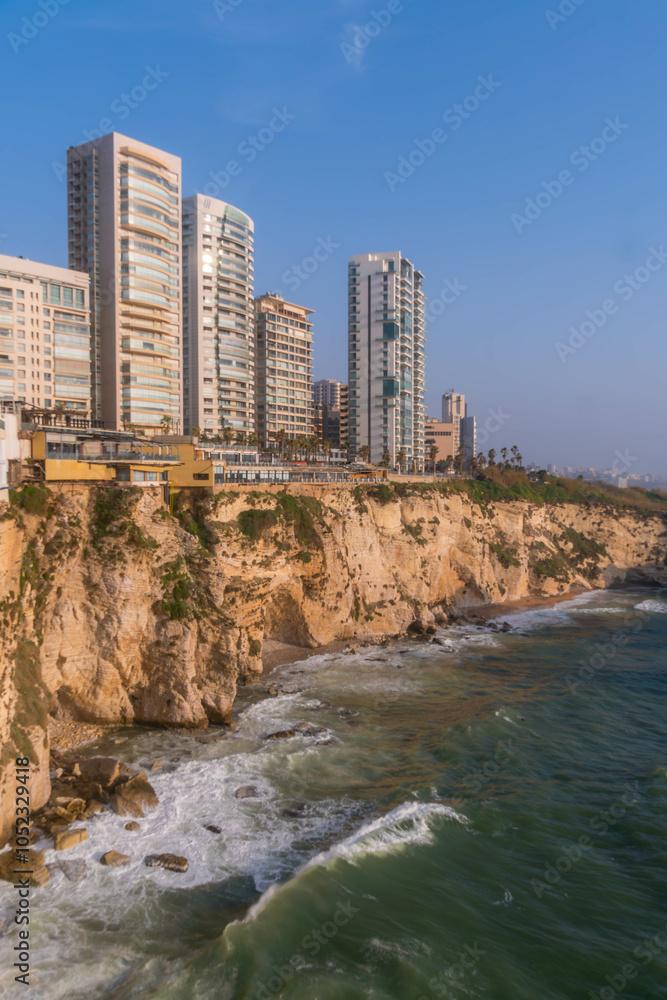 The high-rise buildings on the coast of Beirut, Lebanon, with beautiful ...