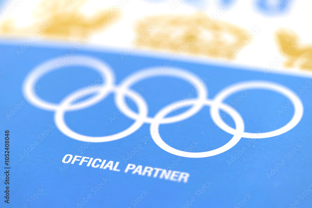 LONDON, UK - October 2024 : The Olympic symbol, made up of five ...