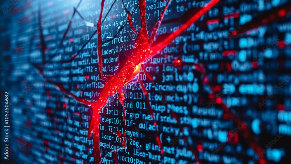An image capturing the essence of a cybersecurity breach, with bright ...