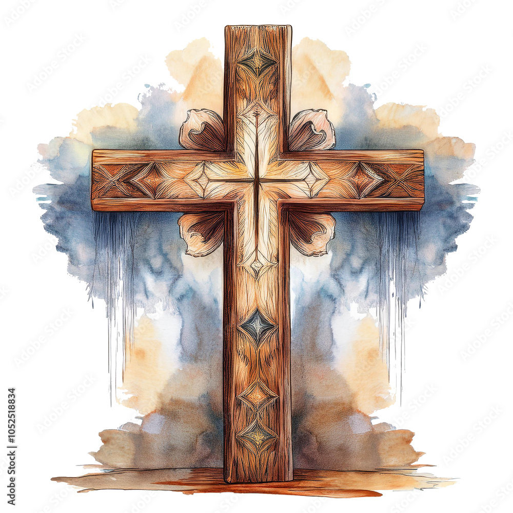 Watercolor Easter Cross. Hand drawn Baptism Crosses DIY Invitation ...