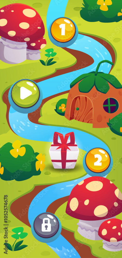 Vector cartoon illustration of a level map in a vertical position ...