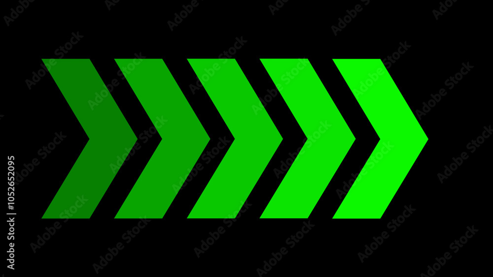 Green color right directional arrows symbol. Warning striped arrow ...