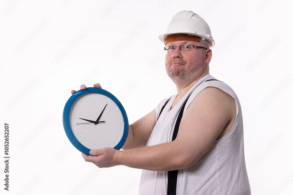 A Construction Worker shown with a clock, encapsulating the essence of ...